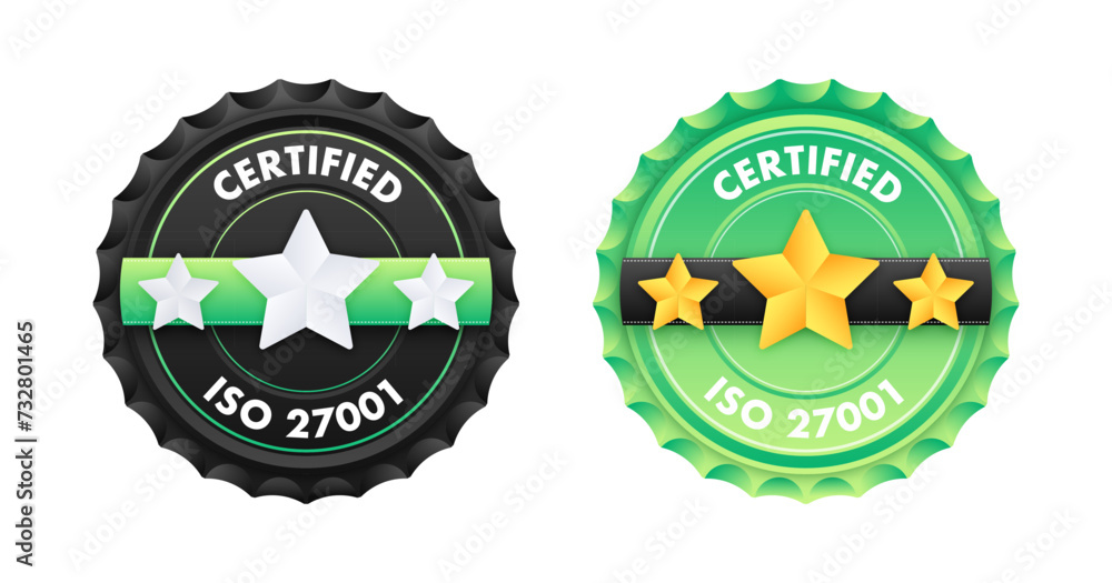 ISO 27001 standard certificate badge. Quality control. International ...