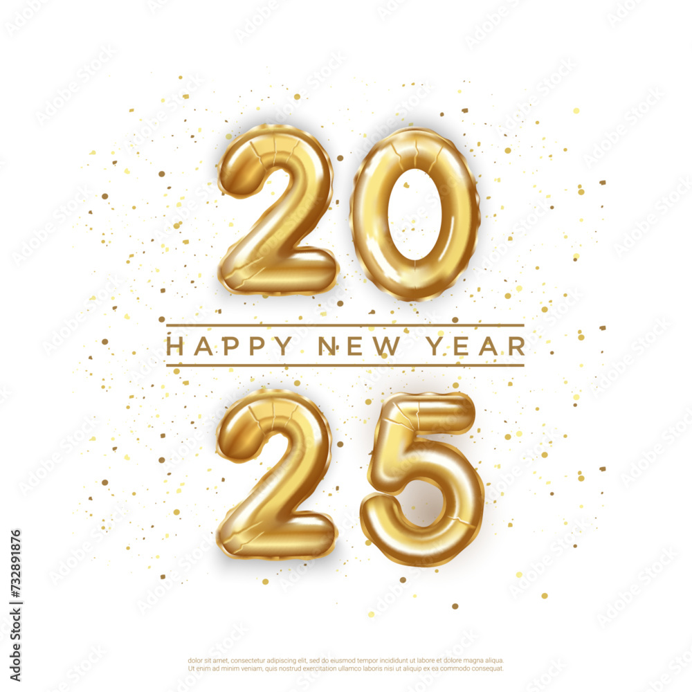 Happy new year 2025. realistic gold balloon numbers of 2025. with ...