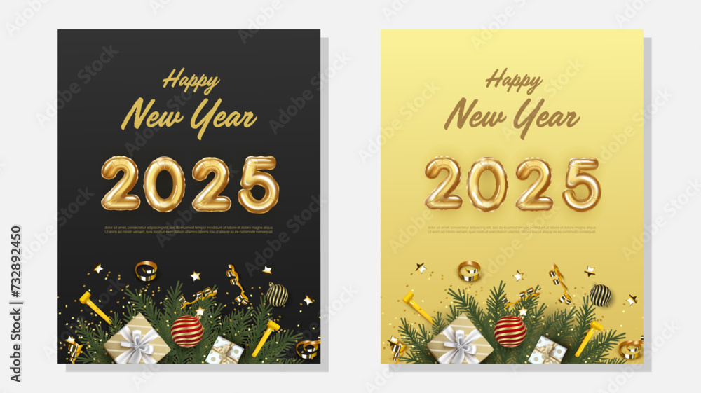 Happy new year 2025. realistic balloon 2025 numbers background. set of ...