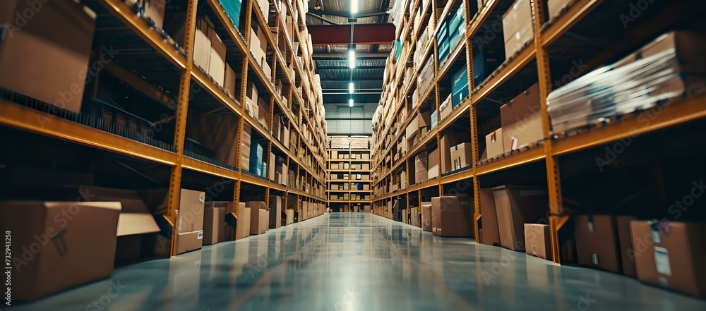 Stock-Illustration „Modern logistics warehouse interior with rows of ...