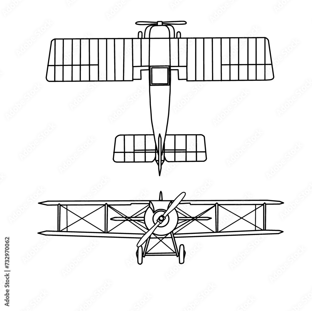 Technical sketch drawing Illustration of 1900's vintage aircraft line ...