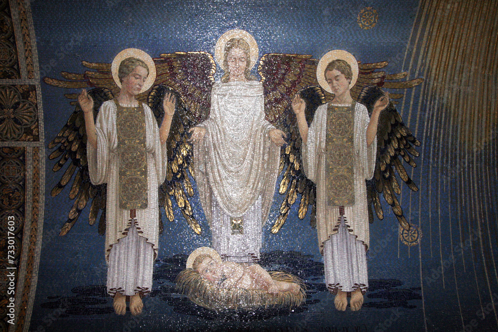 Mosaic celebrating the birth of Jesus, in the Church of the ...