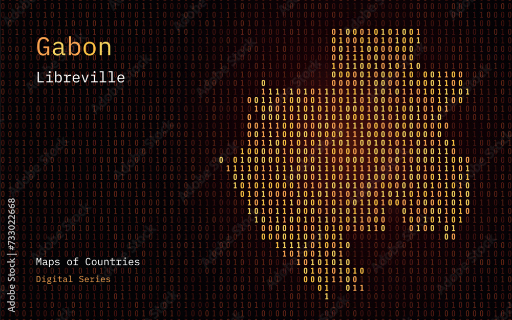 Gabon Map Shown in Binary Code Pattern. Matrix numbers, zero, one. World Countries Vector Maps ...