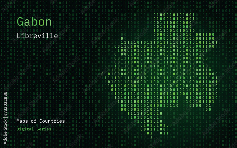 Gabon Map Shown in Binary Code Pattern. Matrix numbers, zero, one. World Countries Vector Maps ...