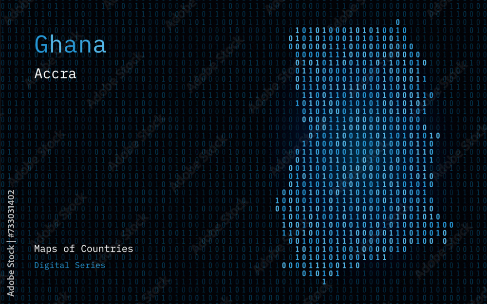 Ghana Map Shown in Binary Code Pattern. Matrix numbers, zero, one. World Countries Vector Maps ...