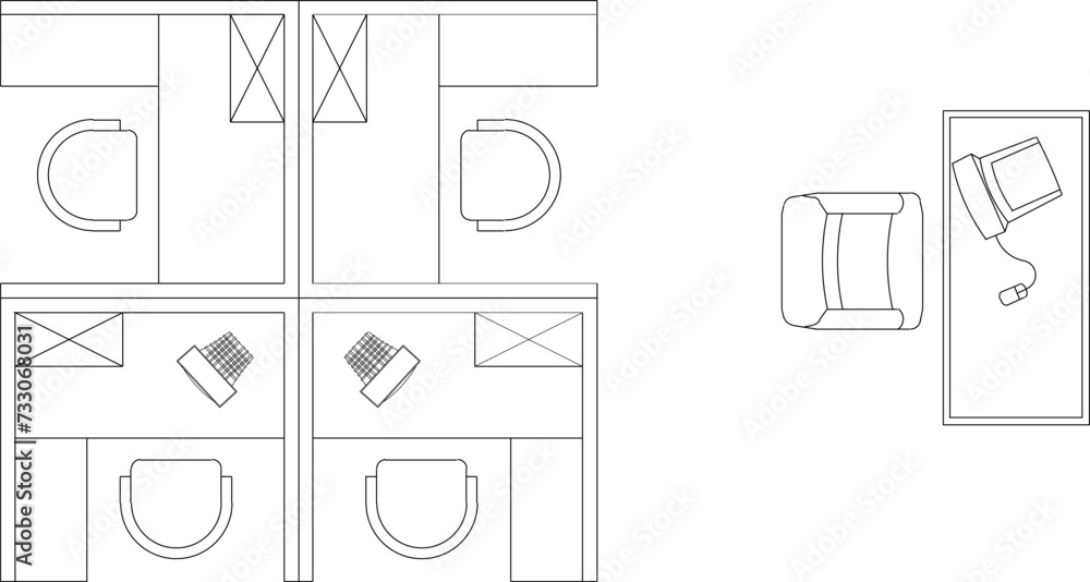 design sketch vector illustration Architectural drawing of office desk ...