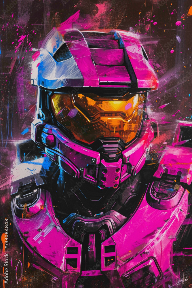 master chief helmet with golden coating on the helmet in pink and ...