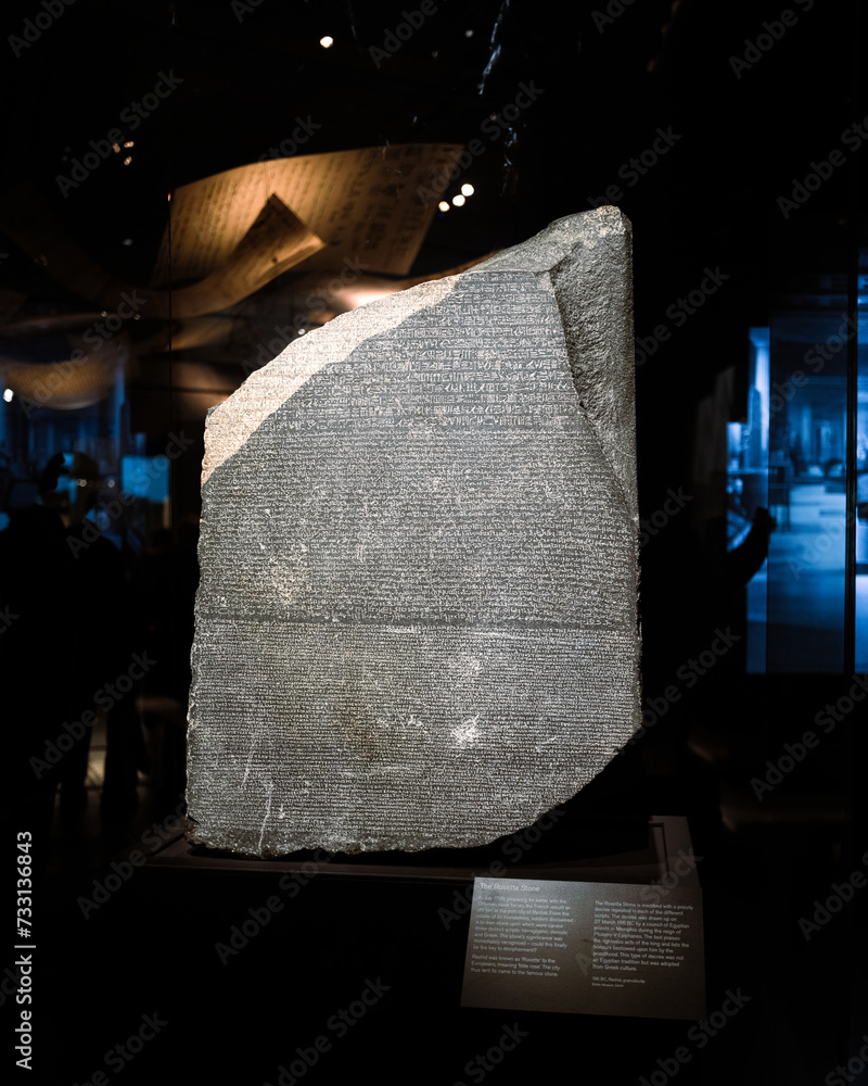 London, UK - December 10 2022 : Close up detail of the Rosetta Stone in ...