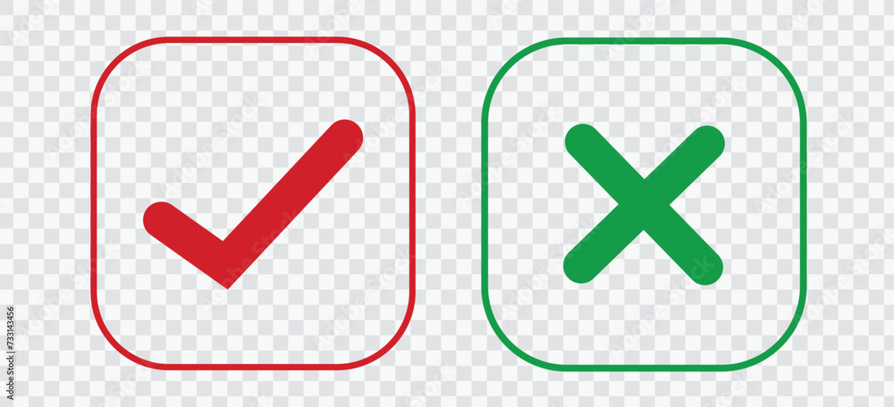 Checkmark icon set.Red and green check mark . Check marks vector icons ...