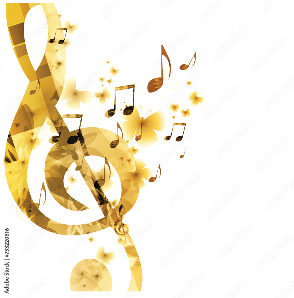 Music notes with butterflies isolated vector illustration. Music ...