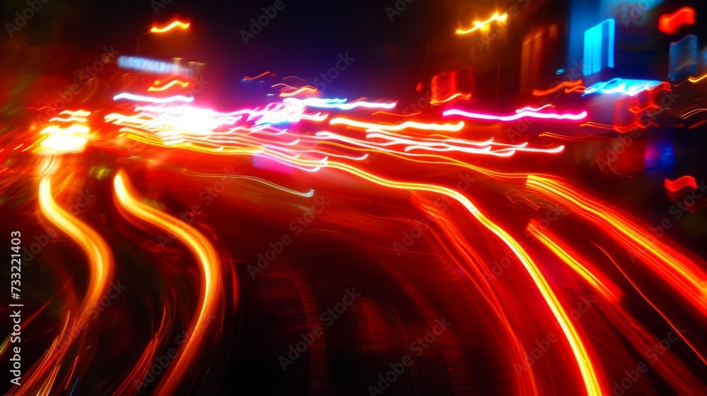Blur curve city lights movement at night. Urban streets lights in ...