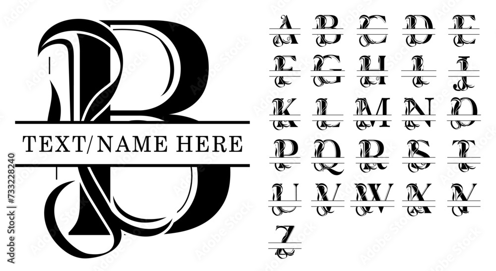 Split Alphabet Monogram Letters A-Z, Split Letter For Decoration ...