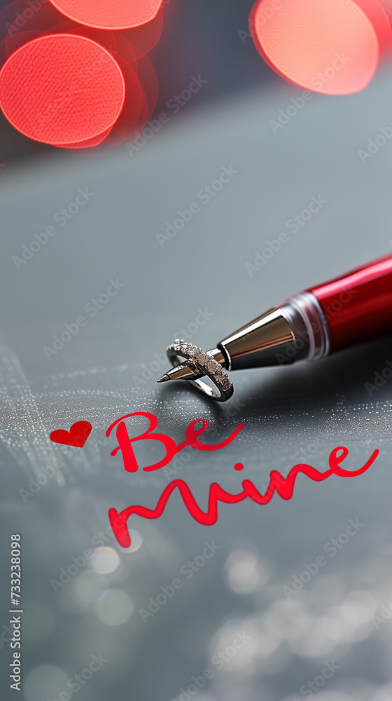 A romantic proposal message, "Be Mine," written in flowing cursive ...