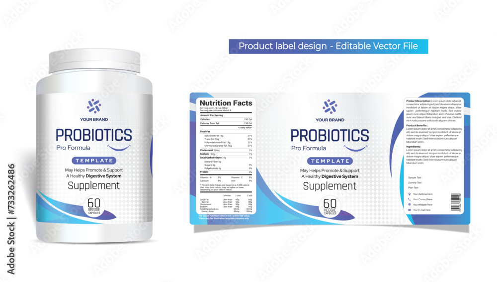Probiotic supplement label design, Probiotic logo product jar label ...