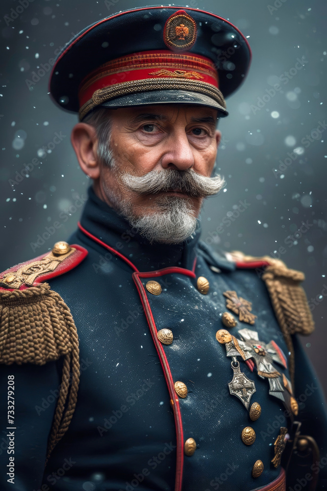Elderly former general of the French army dressed in his leaders ...