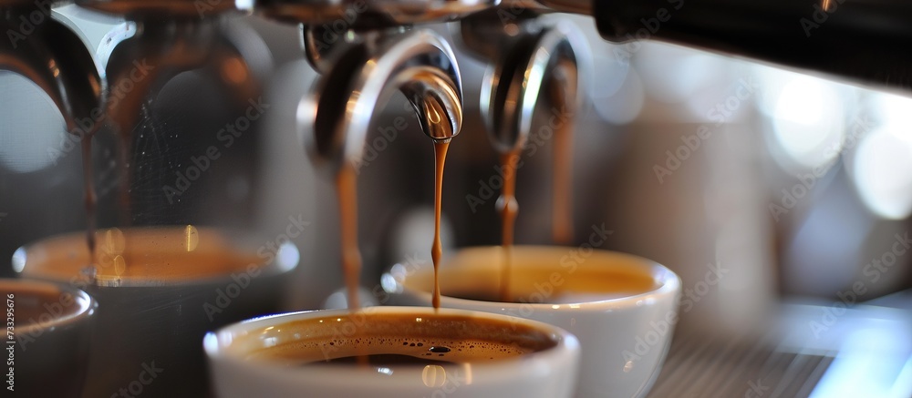 Espresso Machine process of pouring coffee into a cup to become an ...