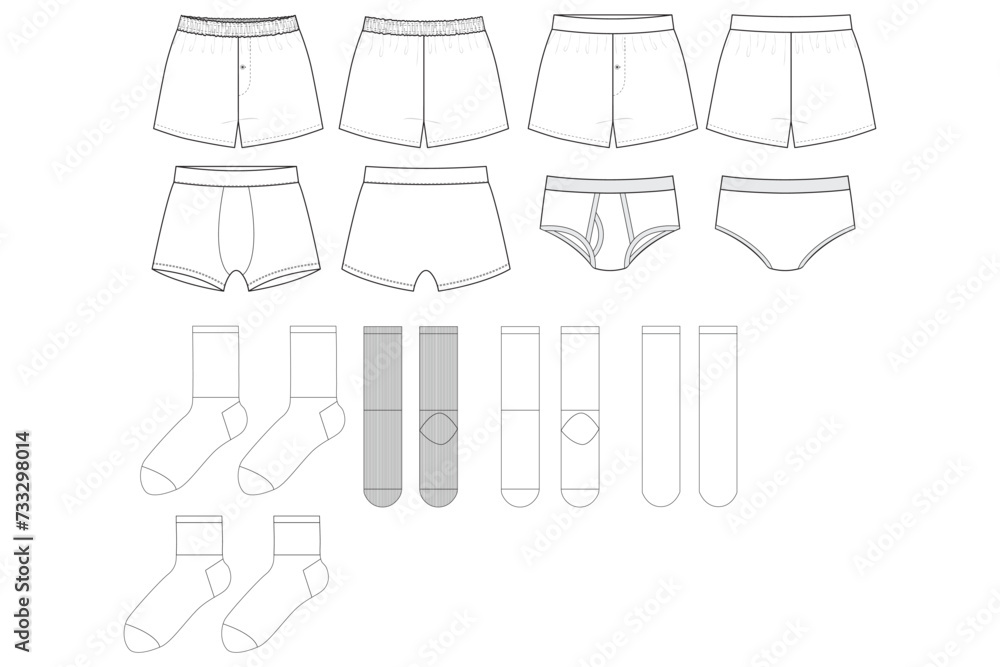 undergarments and socks mens boxers briefs flat technical drawing ...