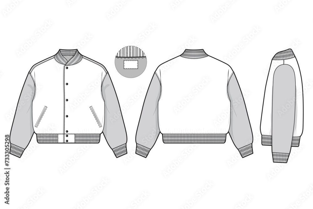 varsity letterman jacket flat technical drawing illustration mock-up ...