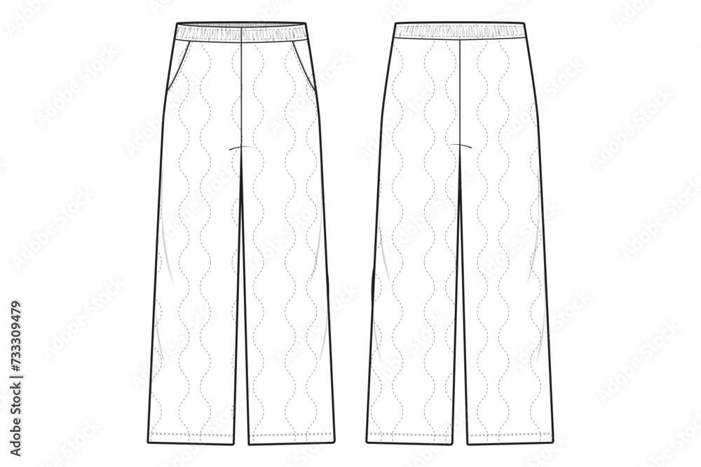 army military quilted puffer pants Flat Technical Drawing Illustration ...