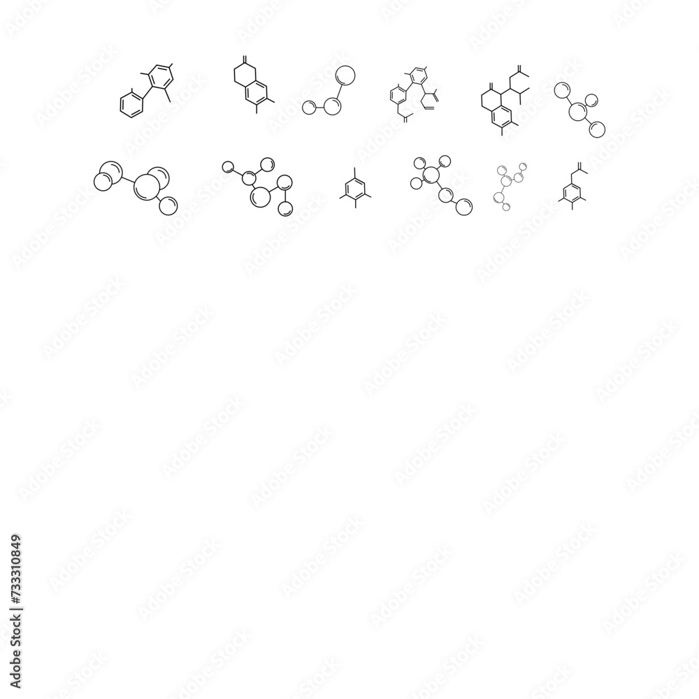 Collection of different molecular model icons isolated on a white ...