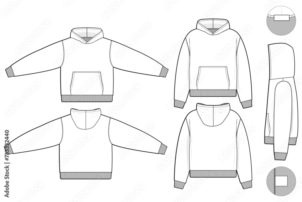 hoodie sweatshirt flat technical drawing illustration mock-up template ...