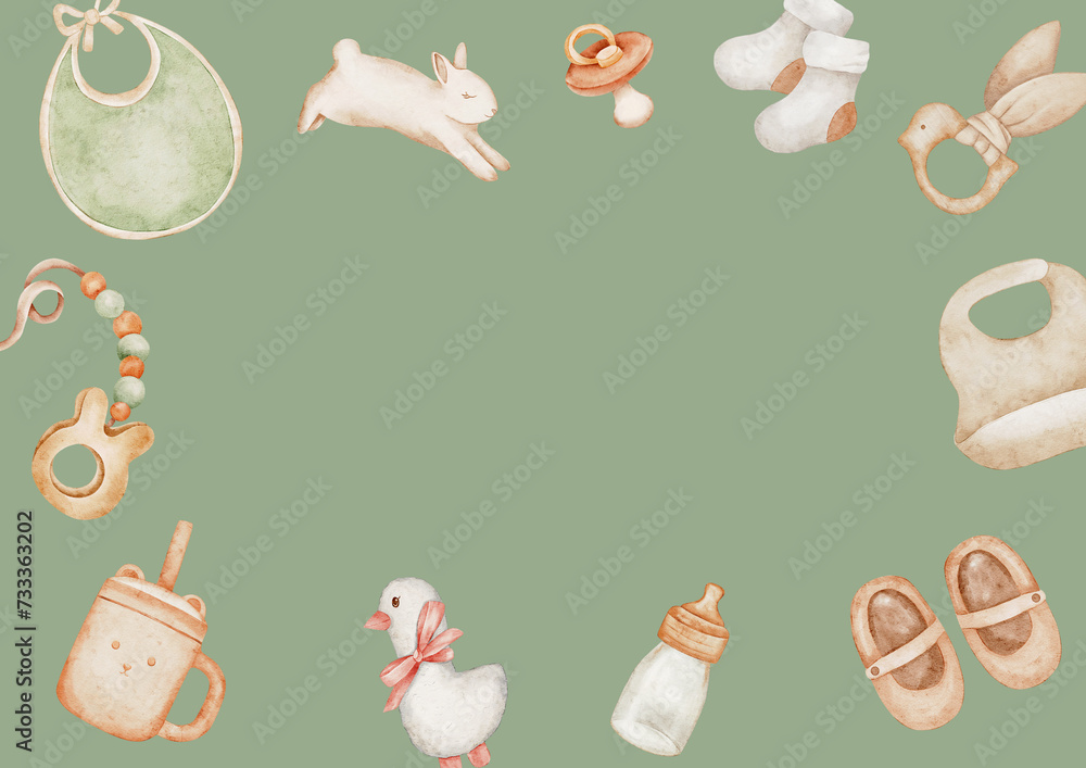 Gender neutral frame border from baby shower watercolor elements (baby ...