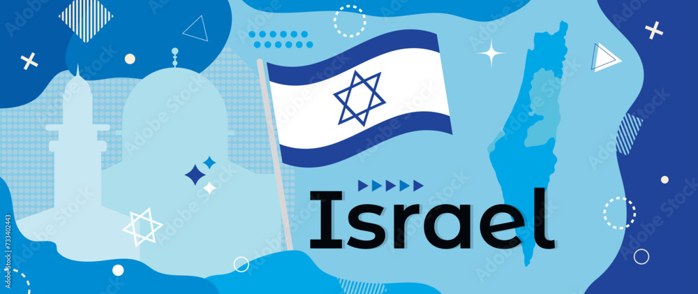 State of Israel holiday banner with national flag, country map and ...