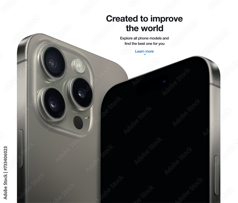 frameless grey smartphone with a black screen, front and backside view ...