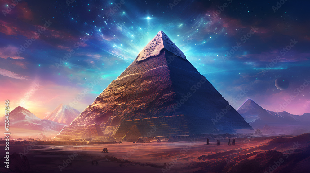 "Ancient Mysteries: Digital Illustration of Weathered Pyramid Amidst ...