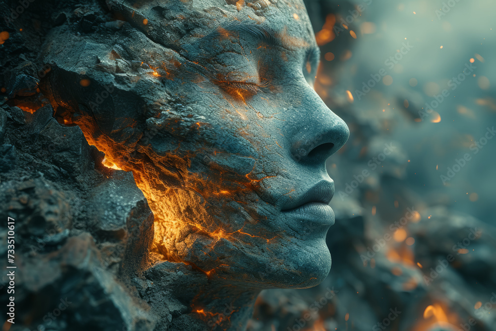 An individual with a floating, fragmented mind, each piece representing ...