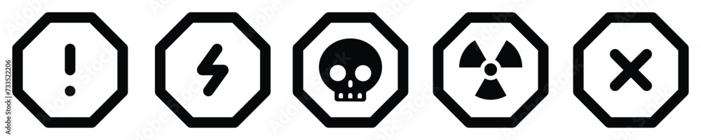 set attention octagon sign warning electric alert radioactive crossing ...