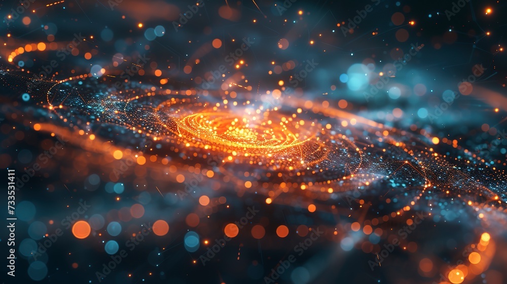 Abstract AI logo, quantum computing symbols, ethereal light effects ...