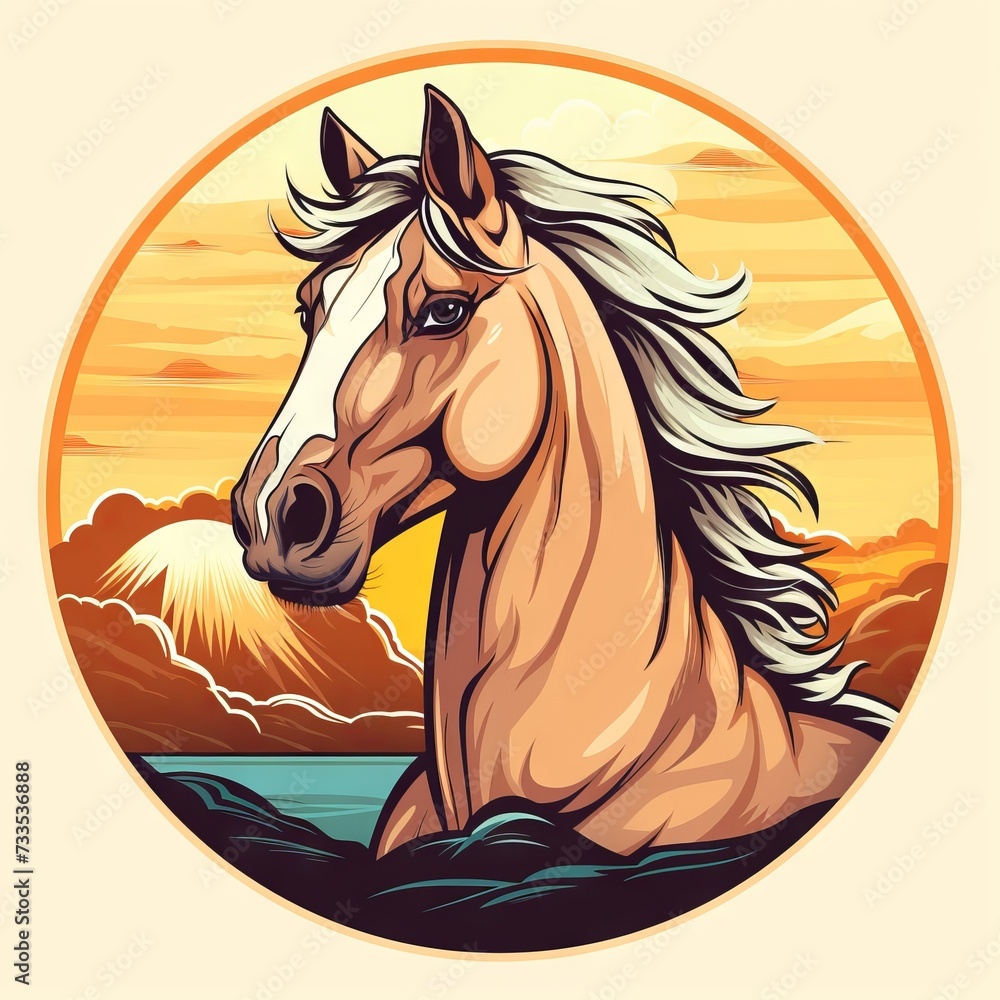 Retro Horse / Stallion - Flat Cartoon Logo Design Vector Illustration ...