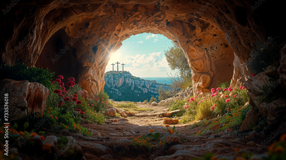Empty tomb of Jesus Christ Stock Illustration | Adobe Stock