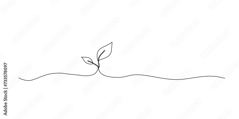 One continuous line growing sprout. Hand drawn doodle line art plant ...