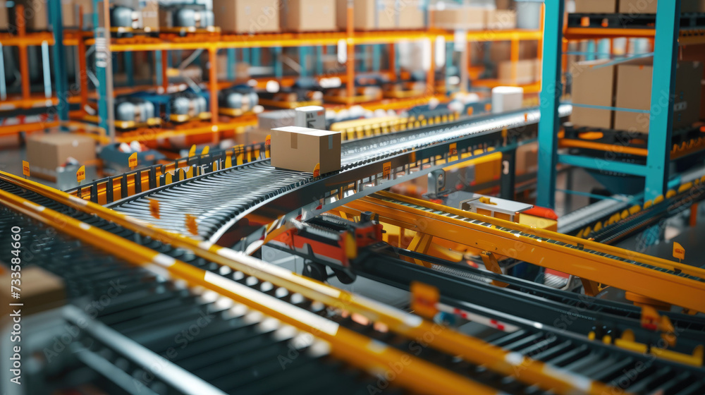 Streamlined automated conveyor belts efficiently transporting packages within a large ...