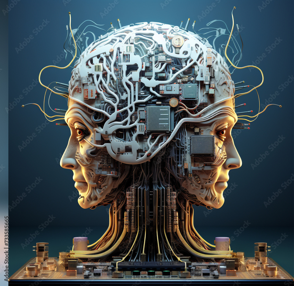 Robotic Cyborg cybernetic brain anatomy 3D x-ray mind scan. Health ...