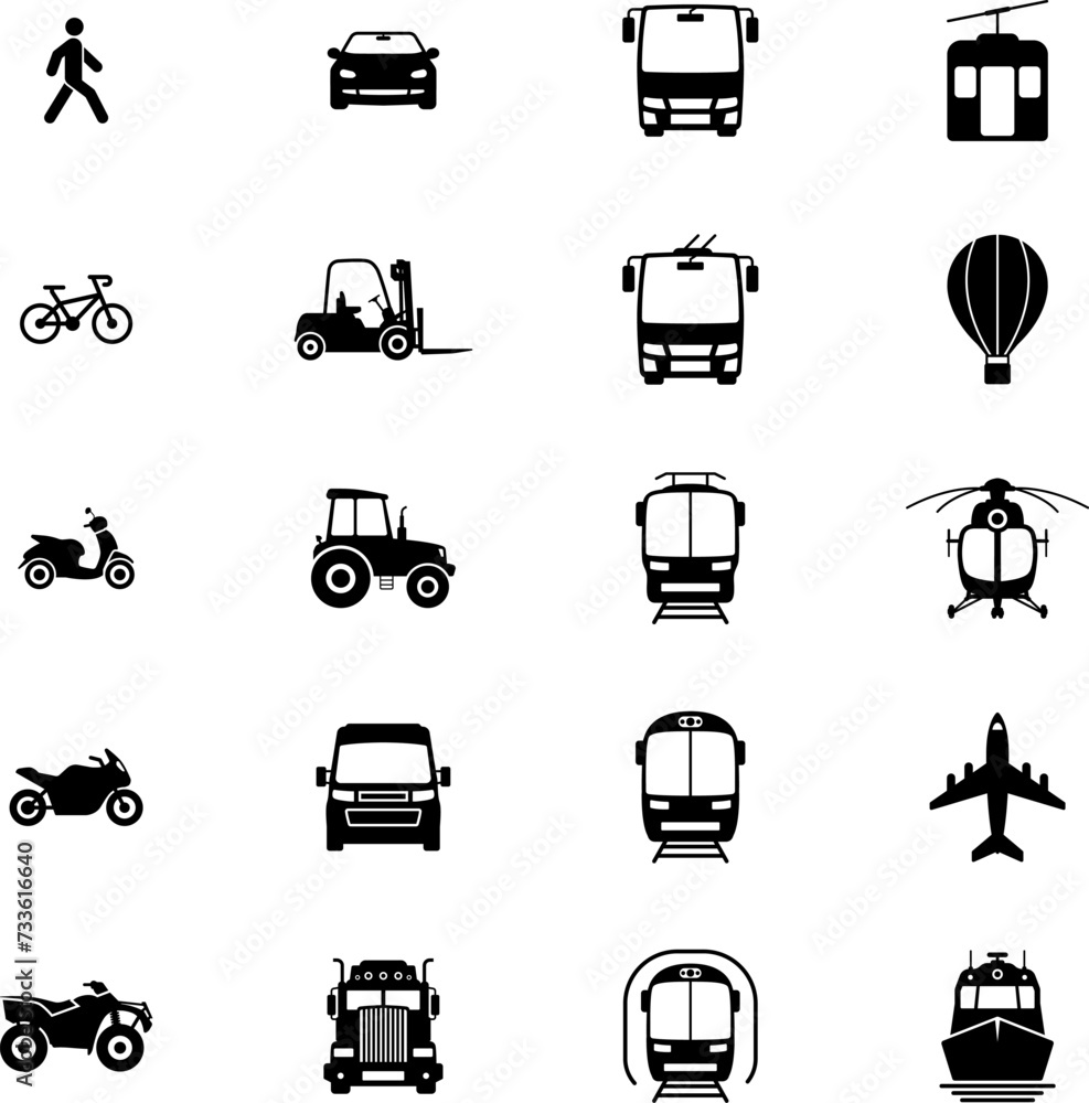 Public Transportation icon set in line style. Transport simple black ...