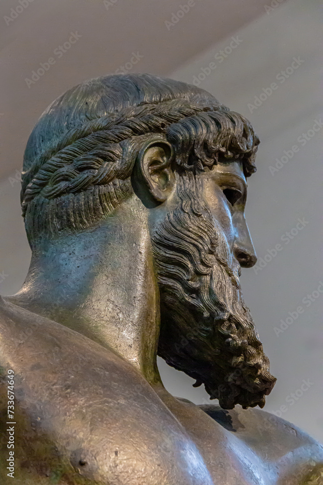 Ancient Greek statue of Zeus or Poseidon. Head of Artemision Bronze ...