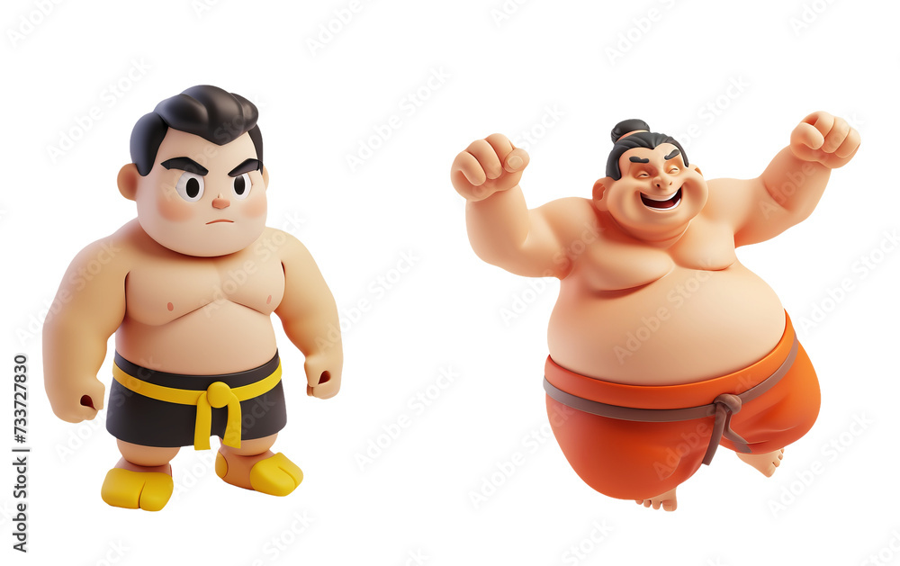 3D Wrestler Characters - Athletic and Cheerful Sumo Wrestlers in ...