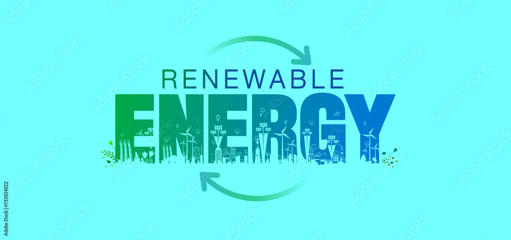 Green energy evolution. Renewable and sustainable energy background ...