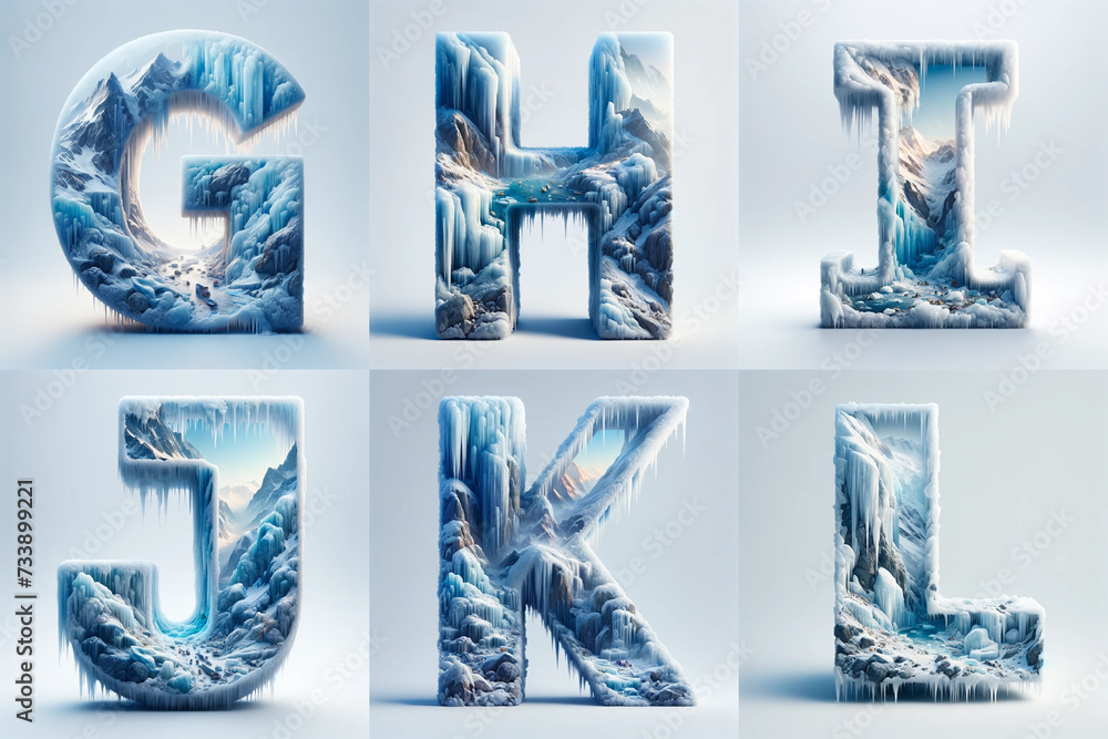 The letters A through Z, each formed from a beautifully crafted 3D ice ...