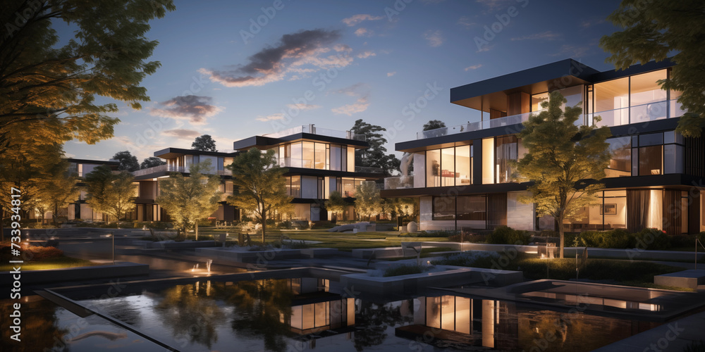 Realistic commercial building with sleek glass facade, Photo of a ...