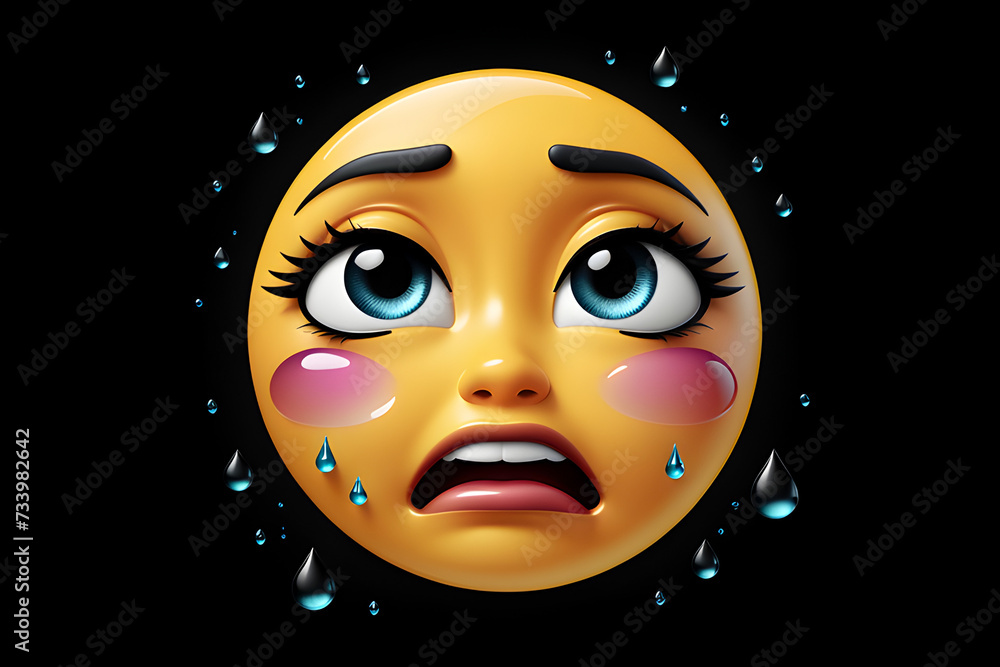 emoji of a tearful face-centered, conveying deep emotion on a solid ...