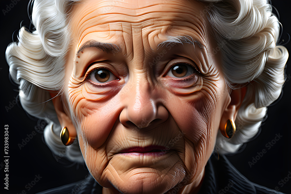 emoji of an elderly person with high contrast centered on a pure black ...