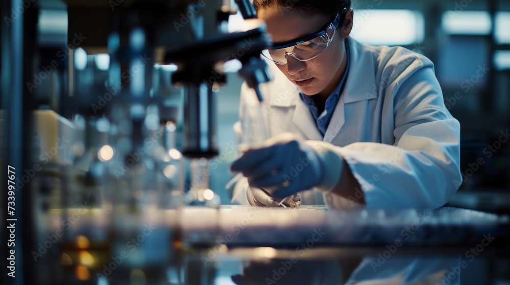 Tensile testing of a polymer specimen by a materials engineer in a ...