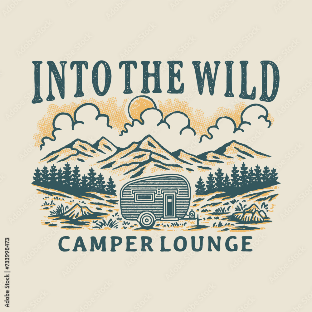 camper illustration van graphic design forest badge mountain vintage ...