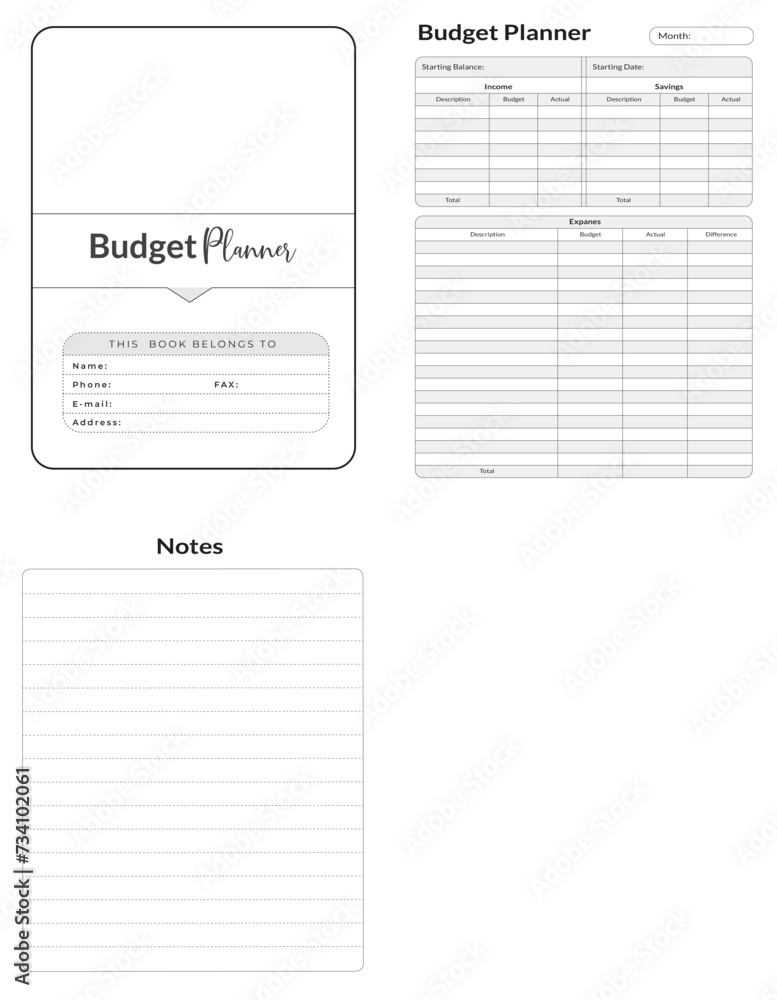 Editable Budget Planner Kdp Interior printable template Design. Stock ...