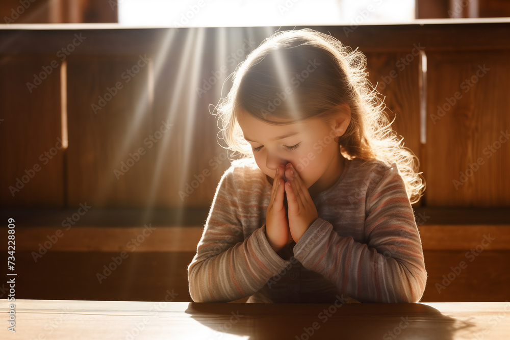 Young baby girl pray in church Christian life crisis prayer to god ...