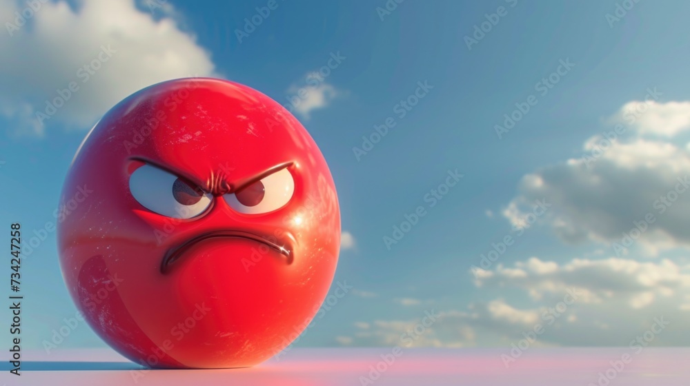 Floating Fury: Cartoon-Style Angry Red Character Against Blue Sky Red ...